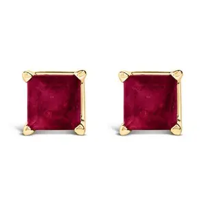 HAUS OF BRILLIANCE 14k Gold Gemstone Princess-cut Stud Earrings - Red Ruby | Yellow
